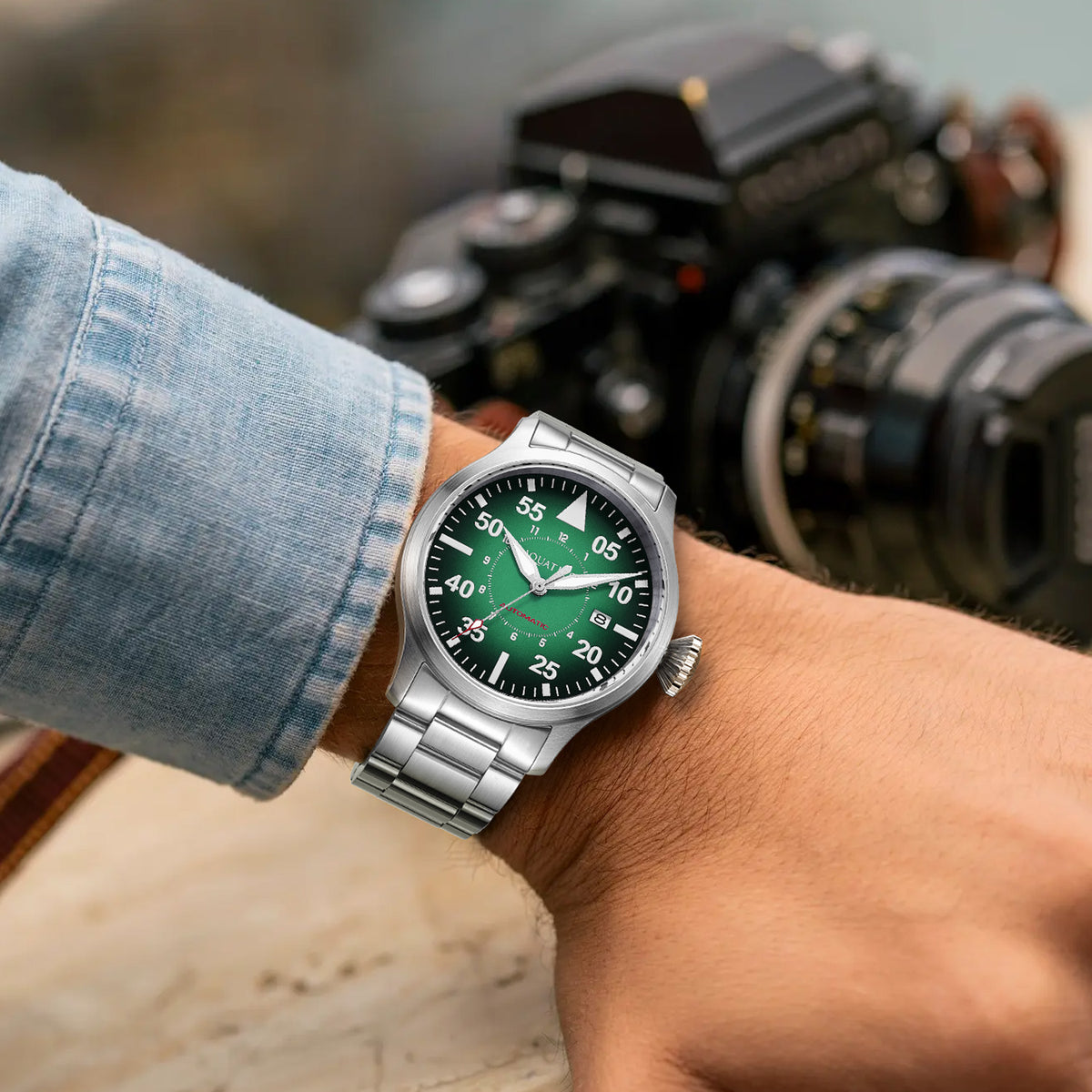 Elevate Your Wrist: Discover Gradient Green Dial Automatic Pilot Watch ...