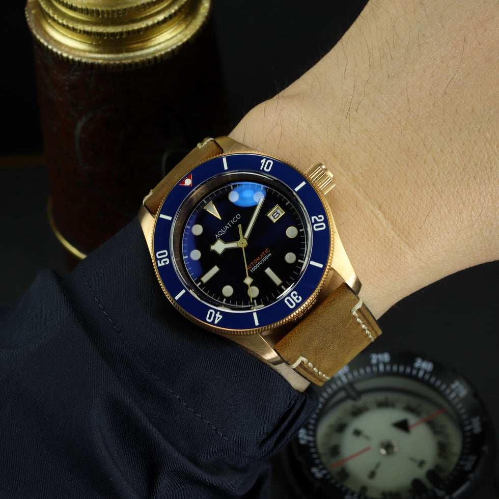 Bronze patina dive watch automatic for men under 500 – AQUATICO