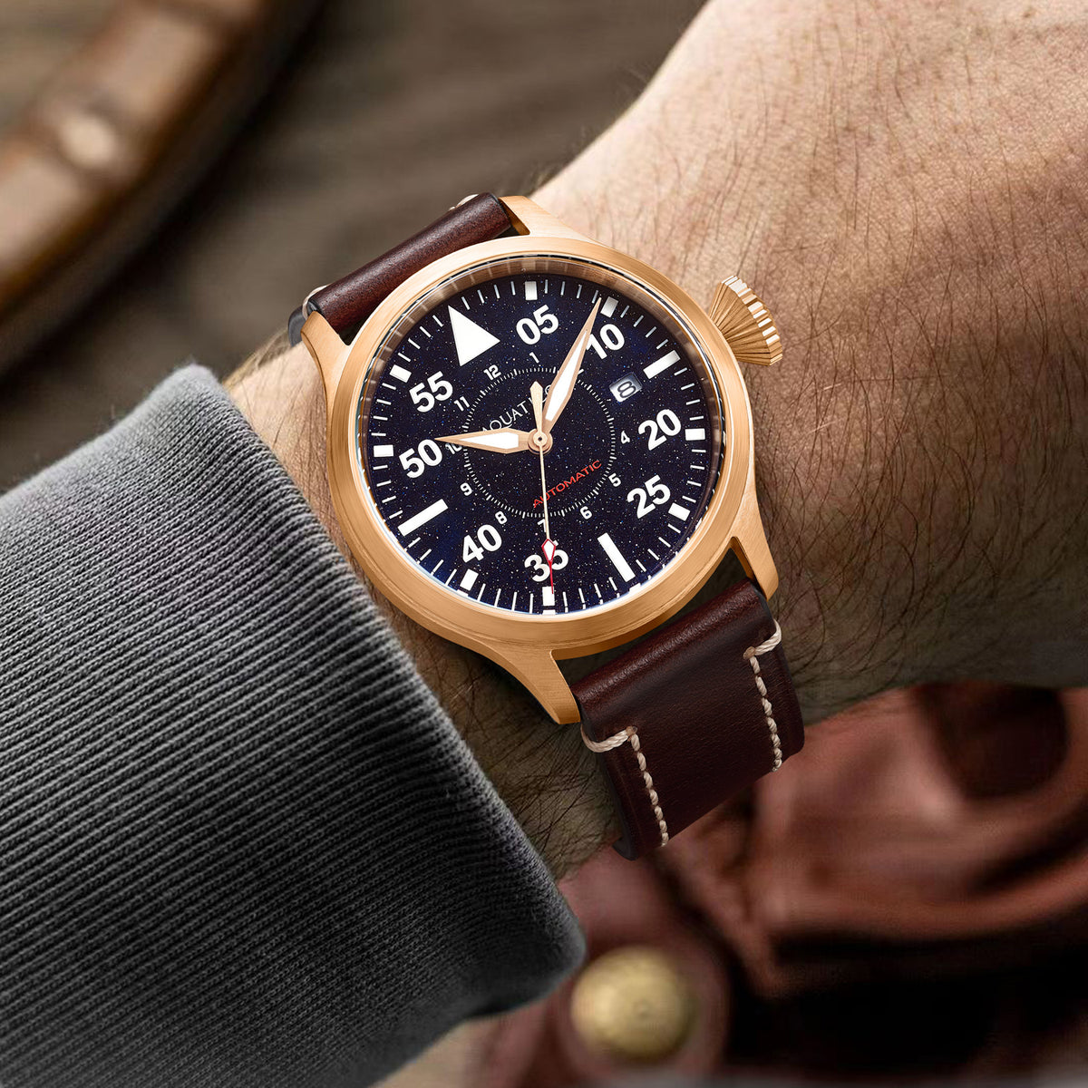 Elevate Your Style: Aventurine Dial Pilot Watches for Men – AQUATICO