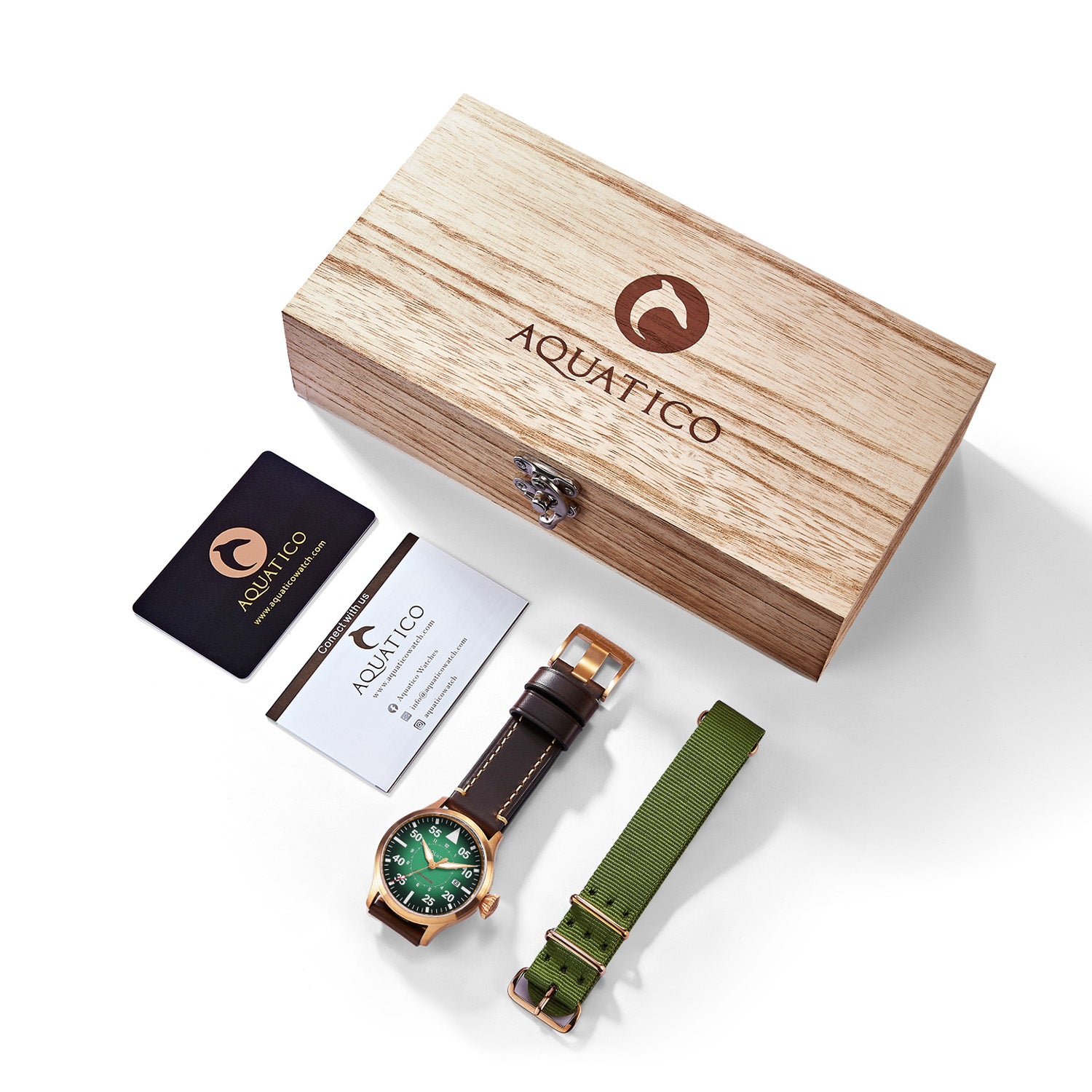 Explore Nature's Hues: Gradient Green Dial Automatic Pilot Watch – AQUATICO