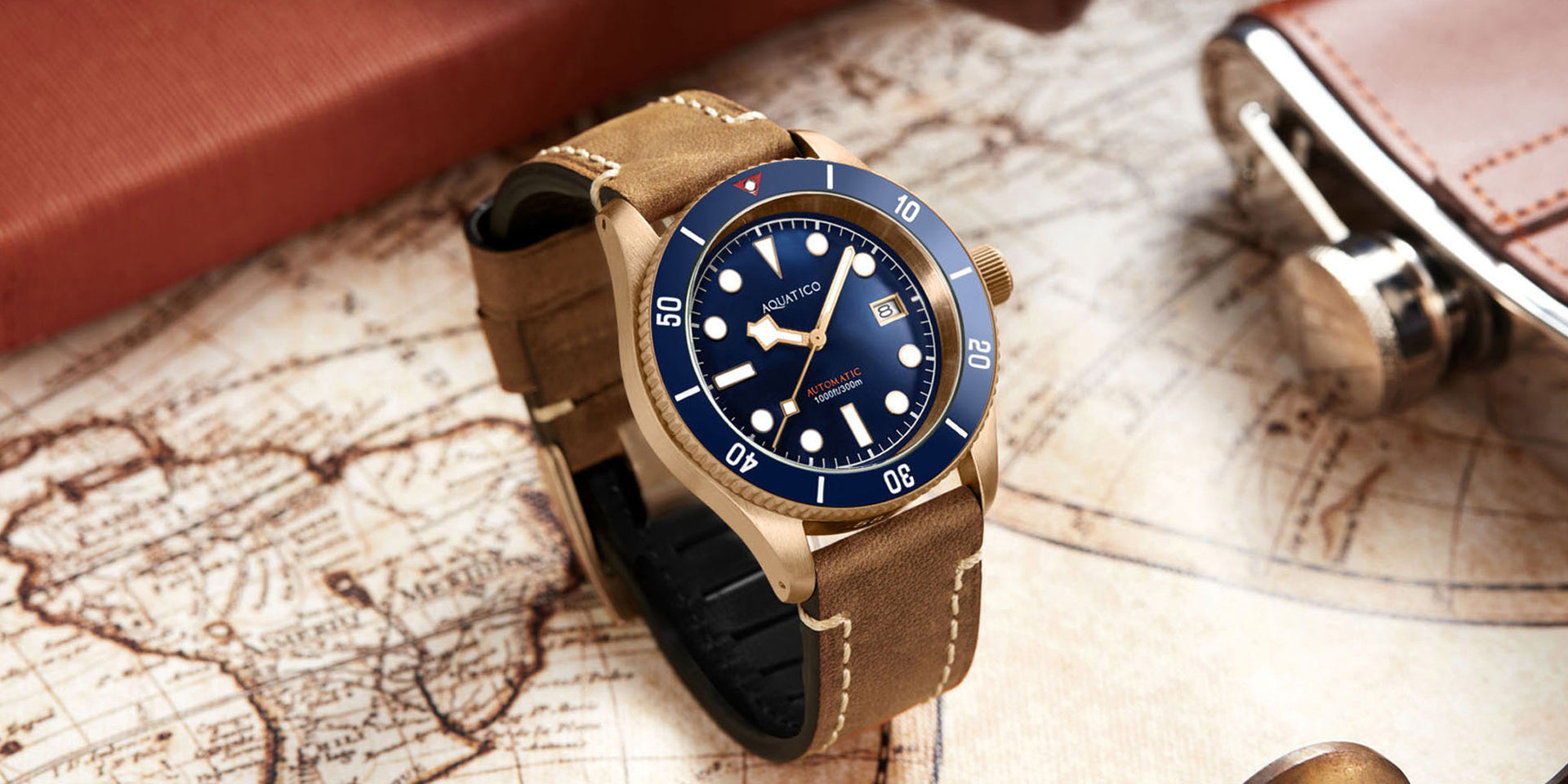 Bronze patina dive watch automatic for men under 500 – AQUATICO