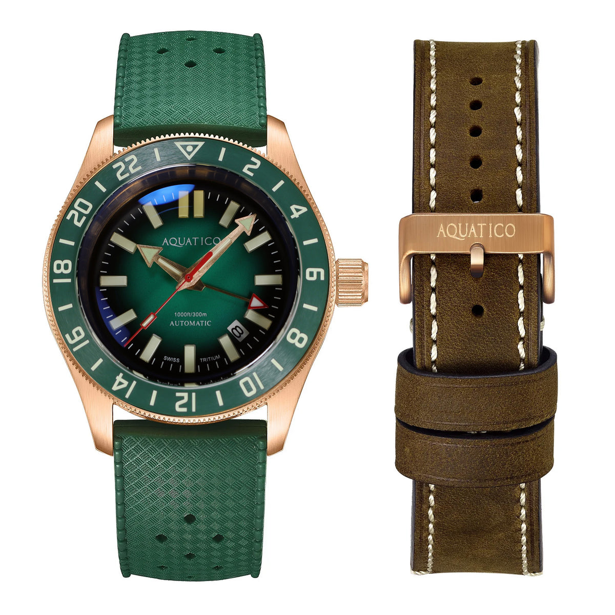 Bronze Tritium GMT Watch with Green Dial – Now Available for Purchase ...