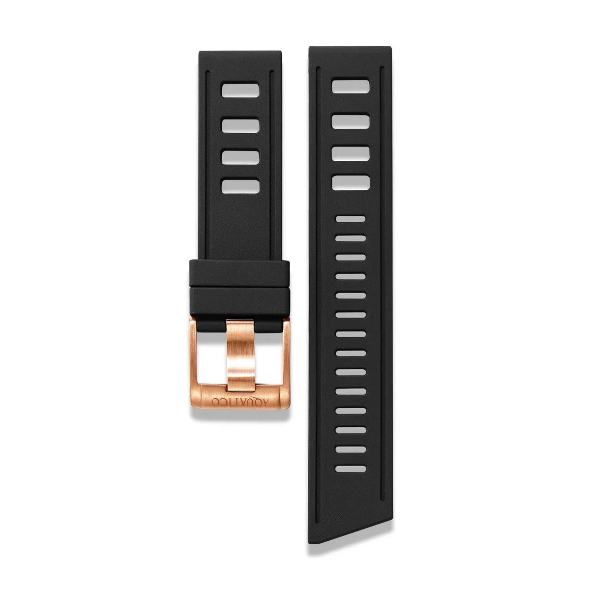22mm black FKM rubber strap with bronze buckle - AQUATICO