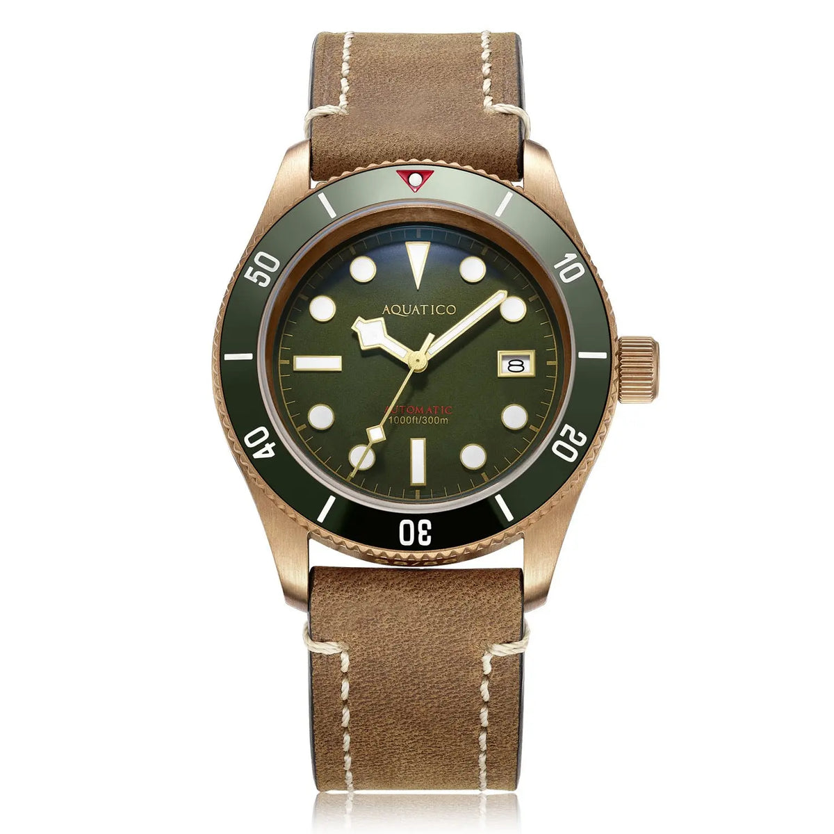 Men's Bronze Dive Watch with Green Dial – Durable & Stylish Sale – AQUATICO