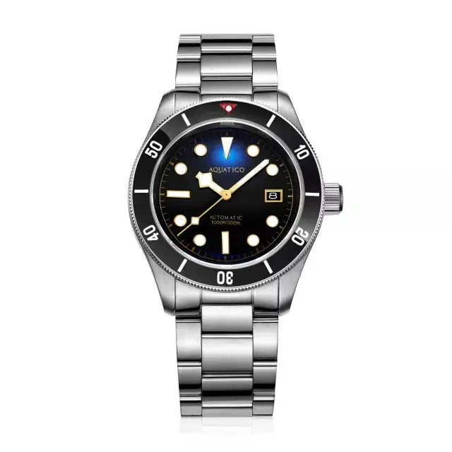 Black dial automatic dive watch with snowflake hands for sale – AQUATICO